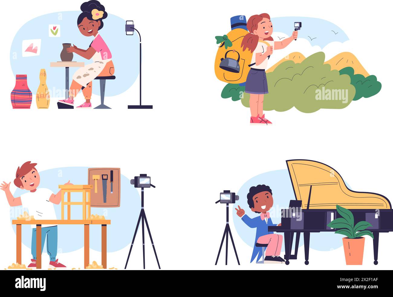 Kids bloggers. Teen blogger creation content, child blogging young boy ...