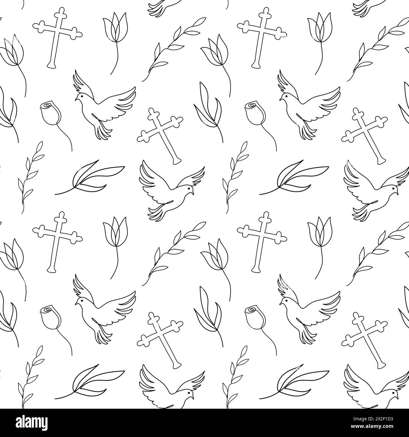Seamless pattern with Christian symbols. Continuous one line drawing of ...
