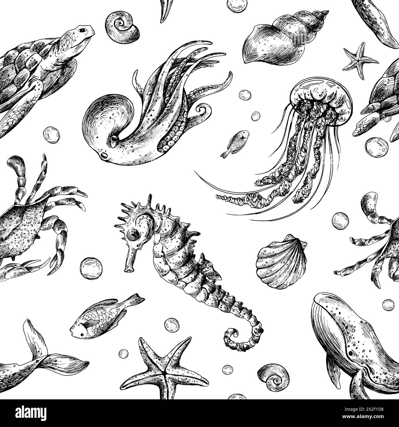 Underwater world clipart with sea animals whale, turtle, octopus ...