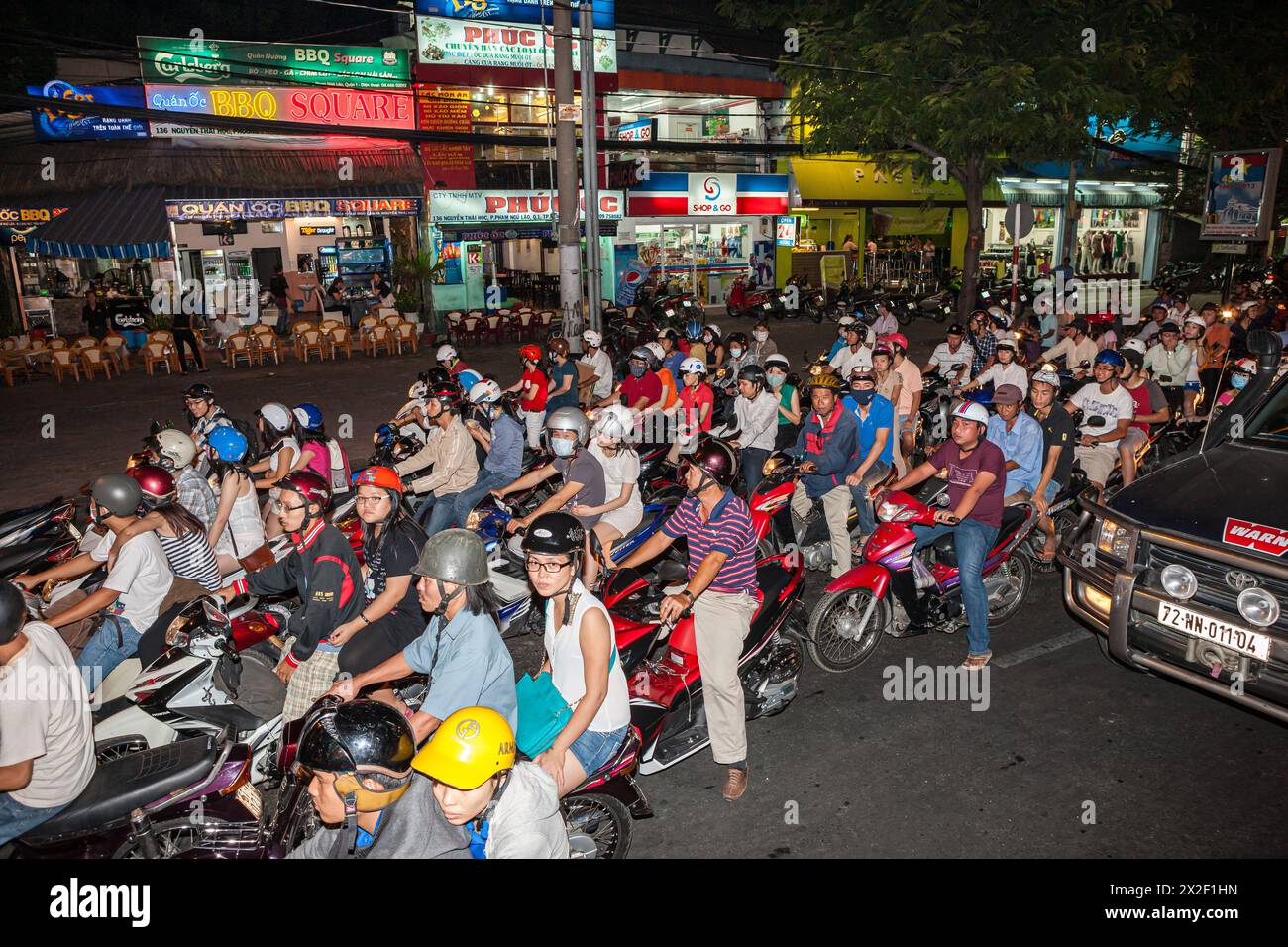 Vietnam, Ho Chi Minh City, Saigon, Busy streets at night Stock Photo ...