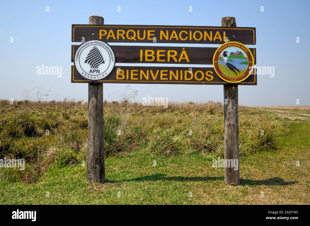 geography / travel, Argentina, sign national park Iberá, at San Nicolás ...