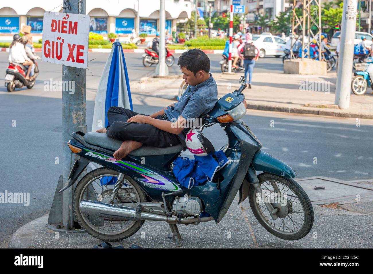 Vietnam, Ho Chi Minh City, Saigon, Motortaxi waiting for clients Stock ...