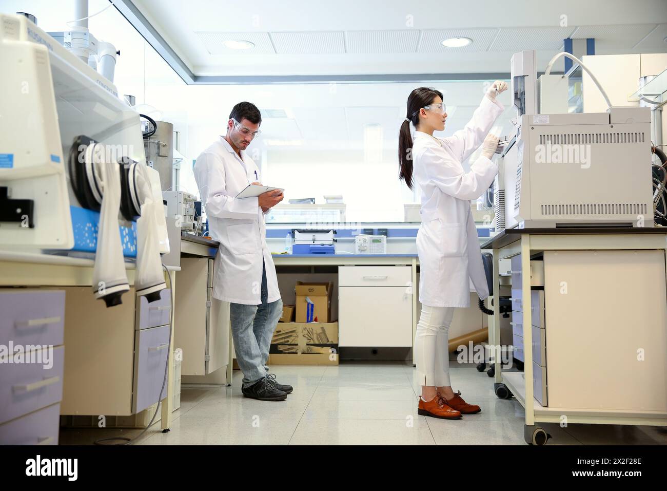 Researchers. GC / MS. Gas chromatograph with mass detector. Analysis of ...