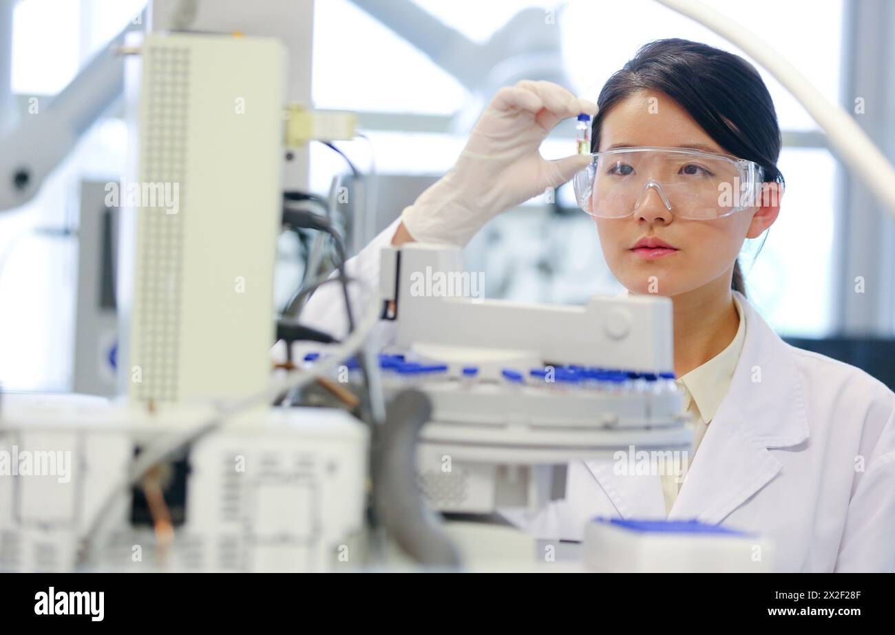 Researcher. GC / MS. Gas chromatograph with mass detector. Analysis of ...