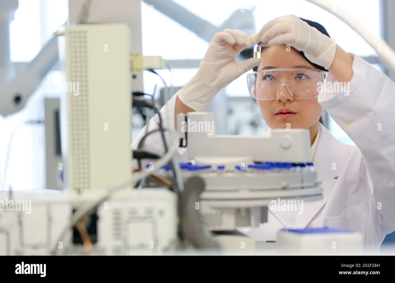 Researcher. GC / MS. Gas chromatograph with mass detector. Analysis of ...