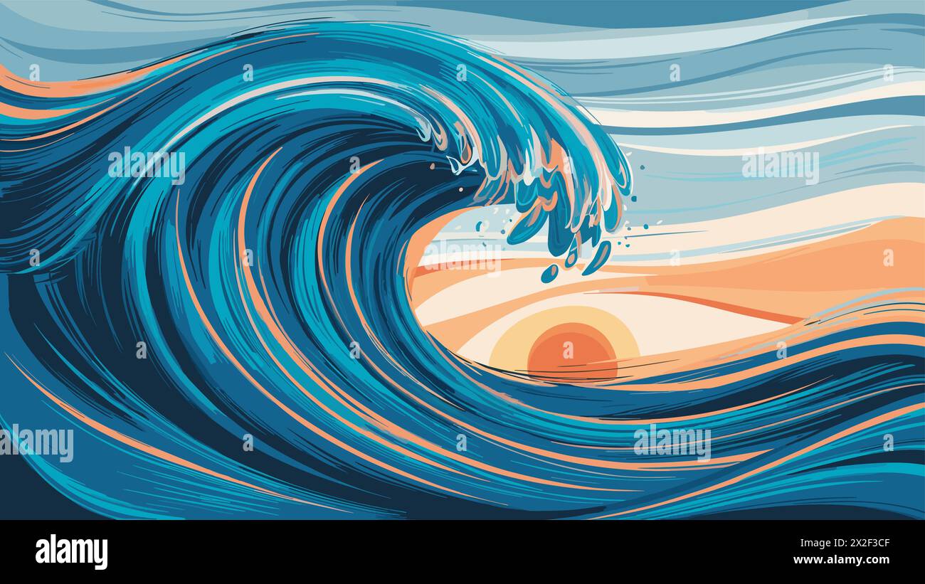Abstract landscape background. A wave crashing into the ocean with a ...
