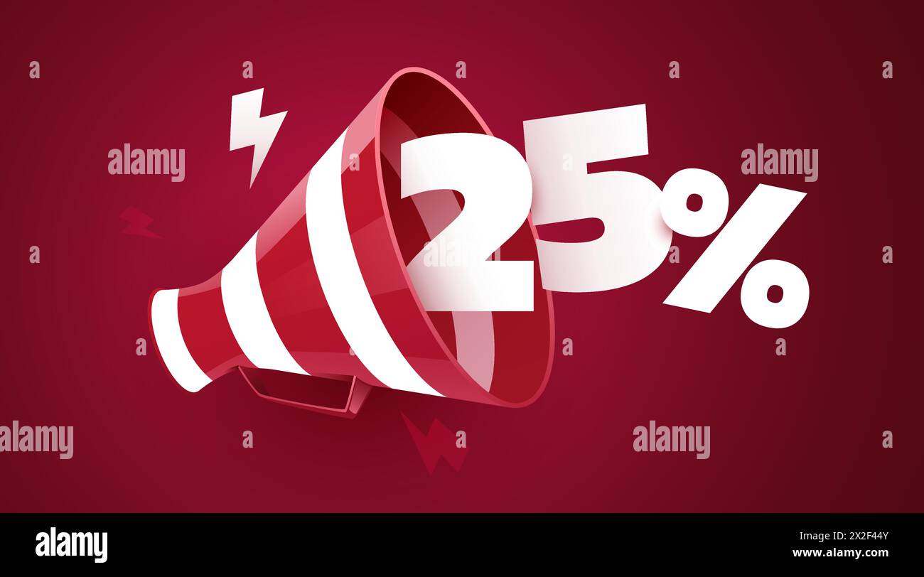 25 percent off. Sale banner with 3D megaphone. Vector illustration ...