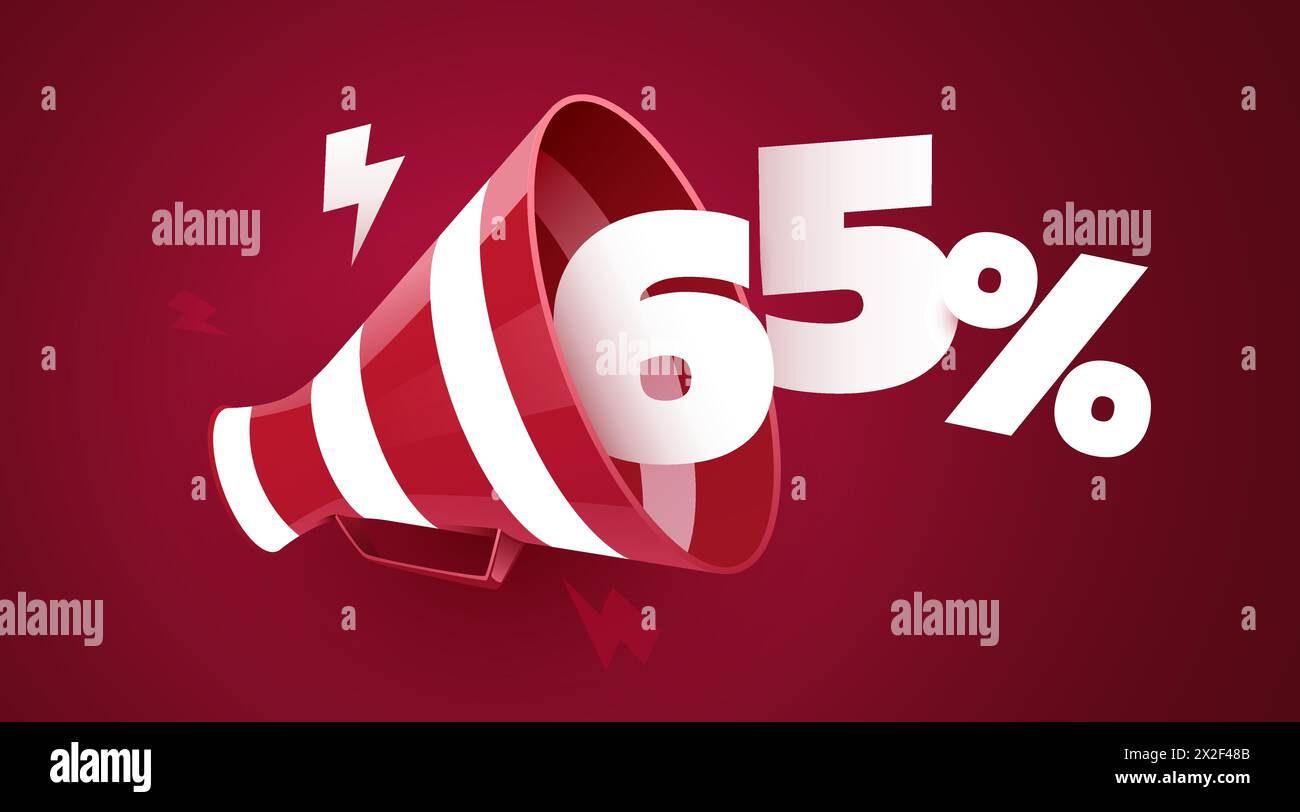 65 percent off. Sale banner with 3D megaphone. Vector illustration Stock Vector Image & Art - Alamy