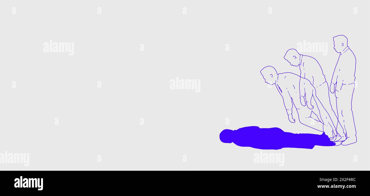 Banner. Contemporary art collage. Sequence of three blue line-drawn ...