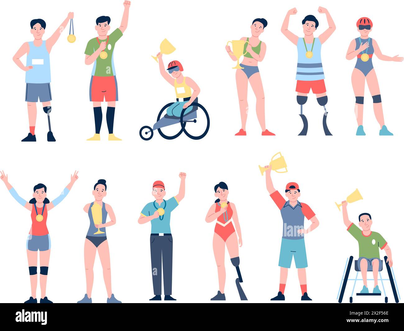 Sport champions. Athletes with gold trophies and medals, olympic and ...