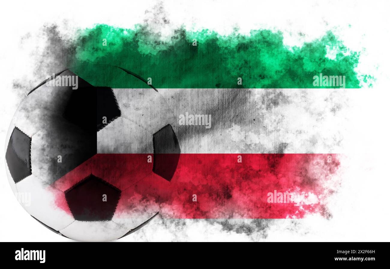 White background with Kuwait flag and soccer ball Stock Photo - Alamy