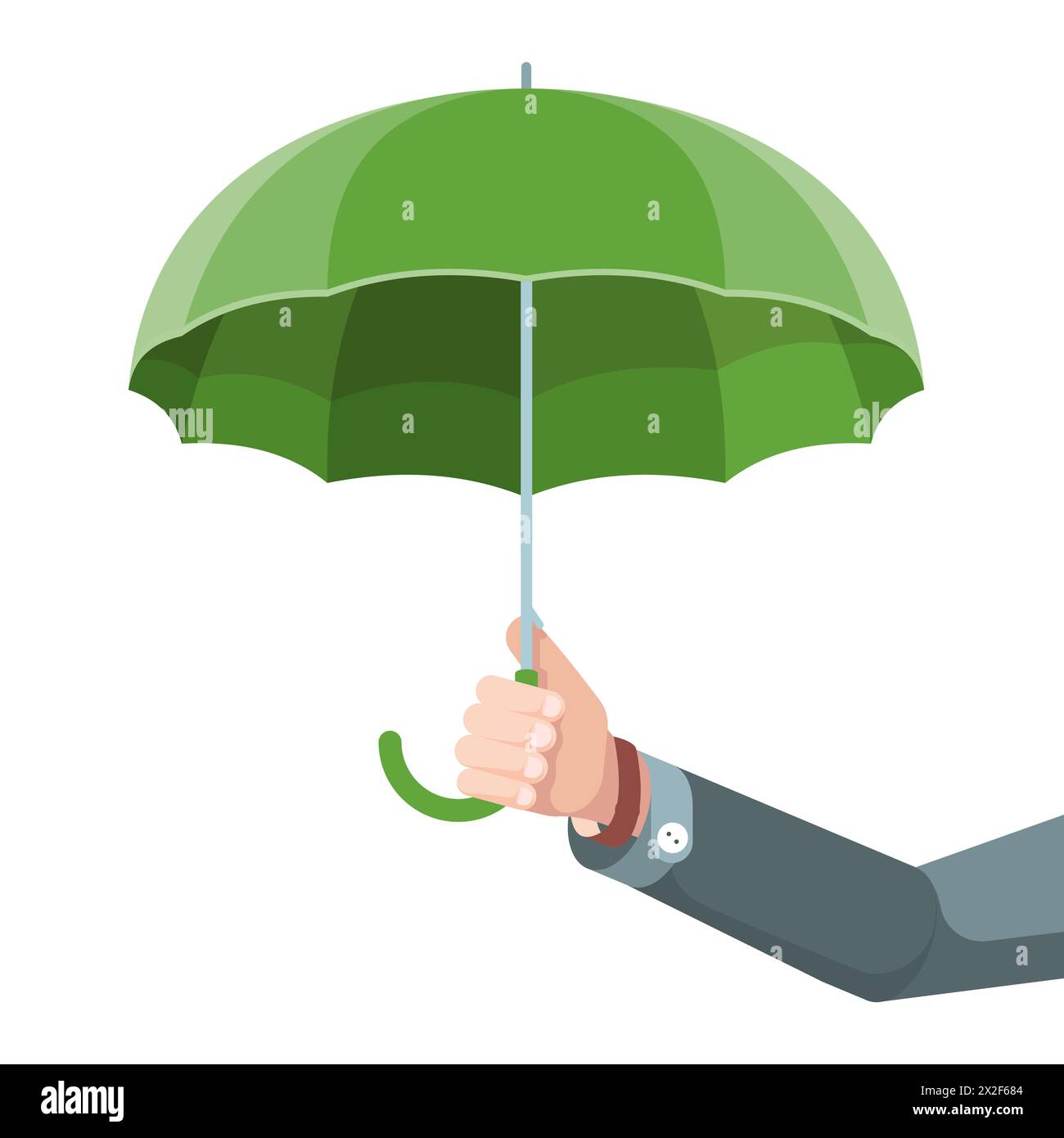 Green umbrella hand holding big opening umbrella vector illustration in ...