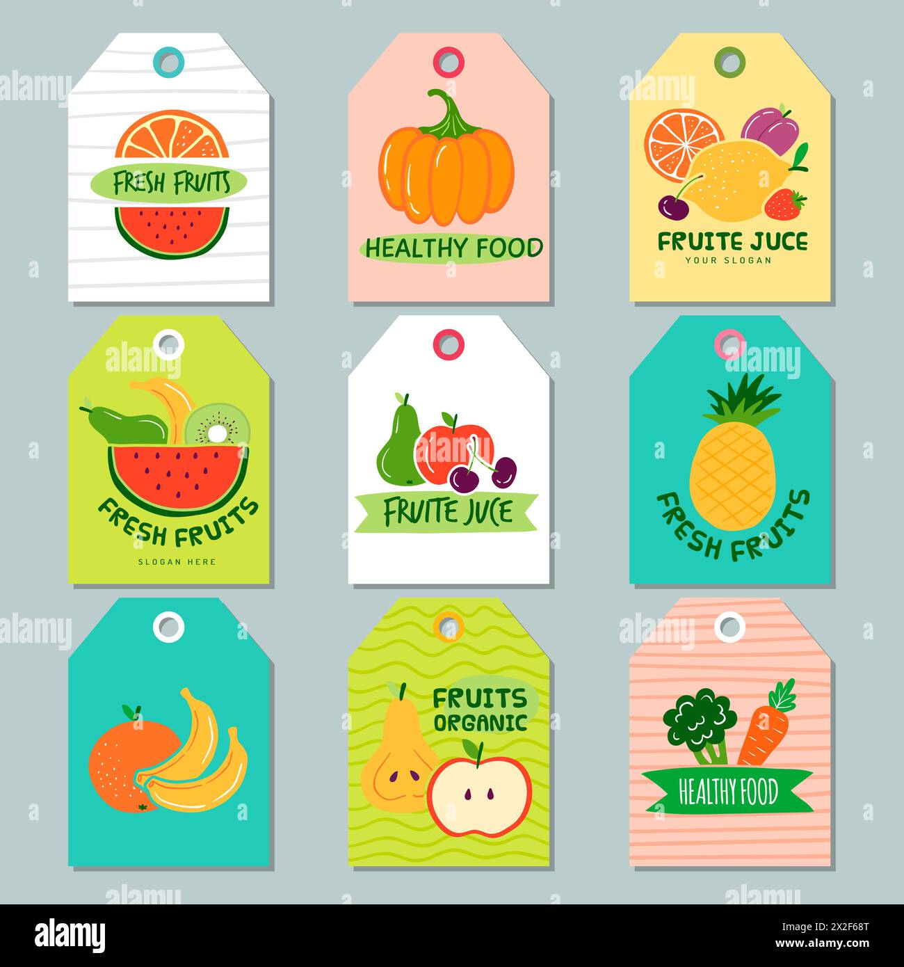 Fruits tags decorative tags with fruits and vegetables logos Stock ...