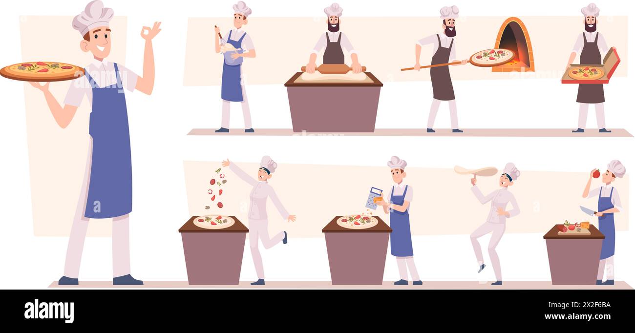 Chef cooking. Restaurant food delicious pizza exact vector chef ...