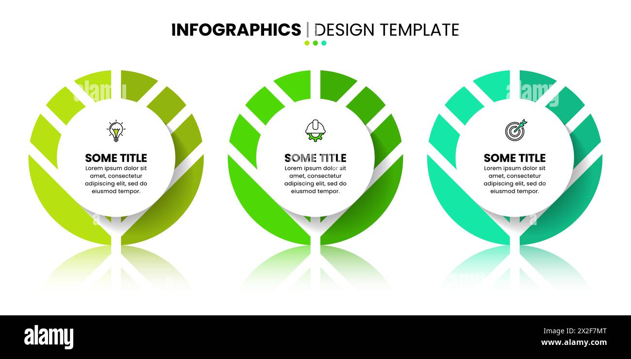 Infographic template with icons and 3 options or steps. Green circles ...