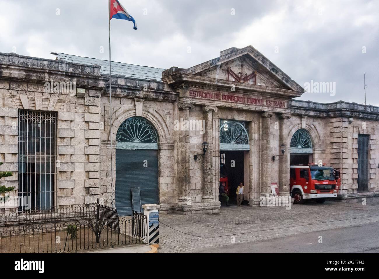Stone facade colonial building, fire station in Matanzas, Cuba Stock ...