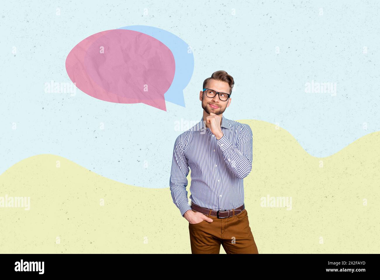 3D photo collage composite trend artwork sketch image of young pensive ...