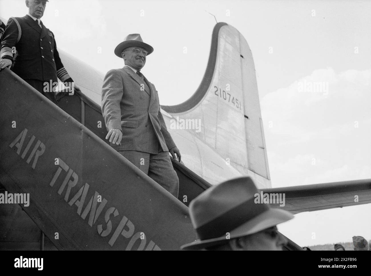 President Harry S. Truman arrives at Gatow Airfield, Berlin, to attend ...