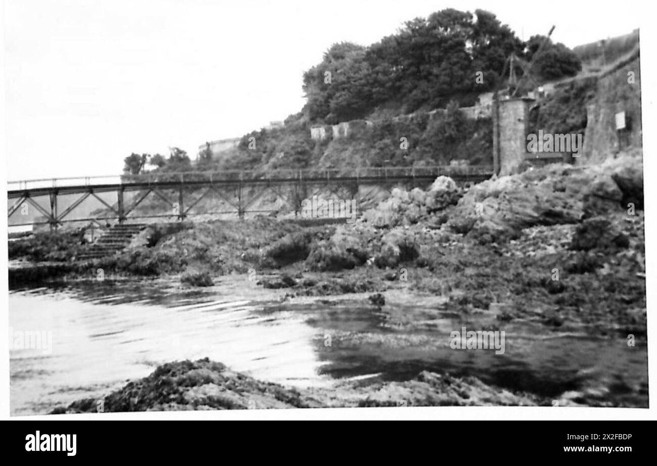 Multiple views of the pier at Drake's Island in Plymouth, showing ...