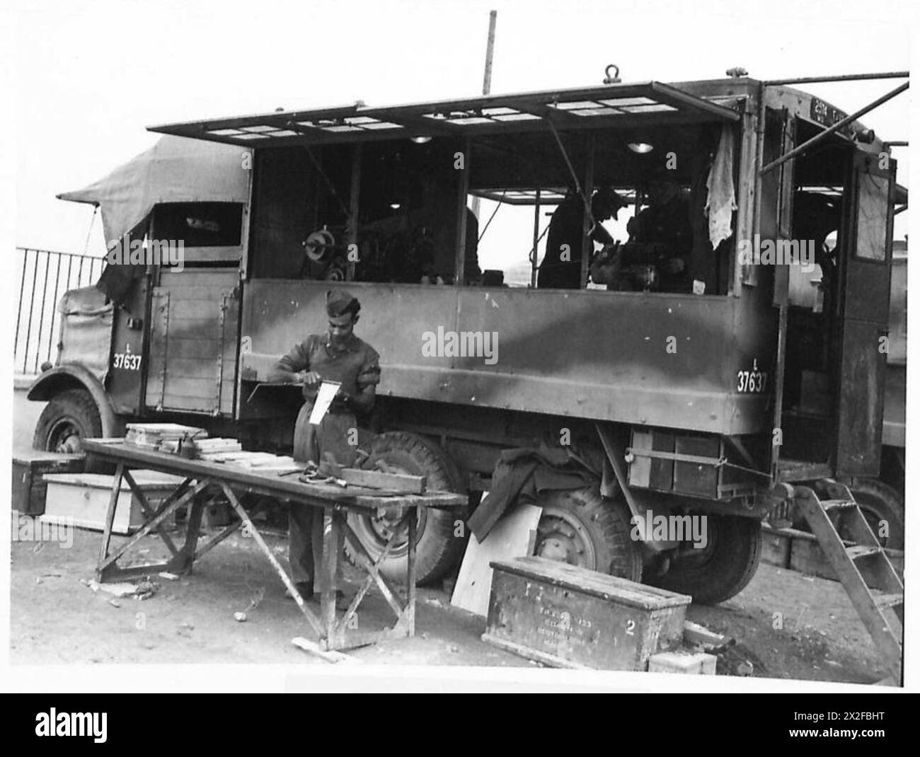 Mobile workshops of the Air Force company staffed by Cypriots operating ...
