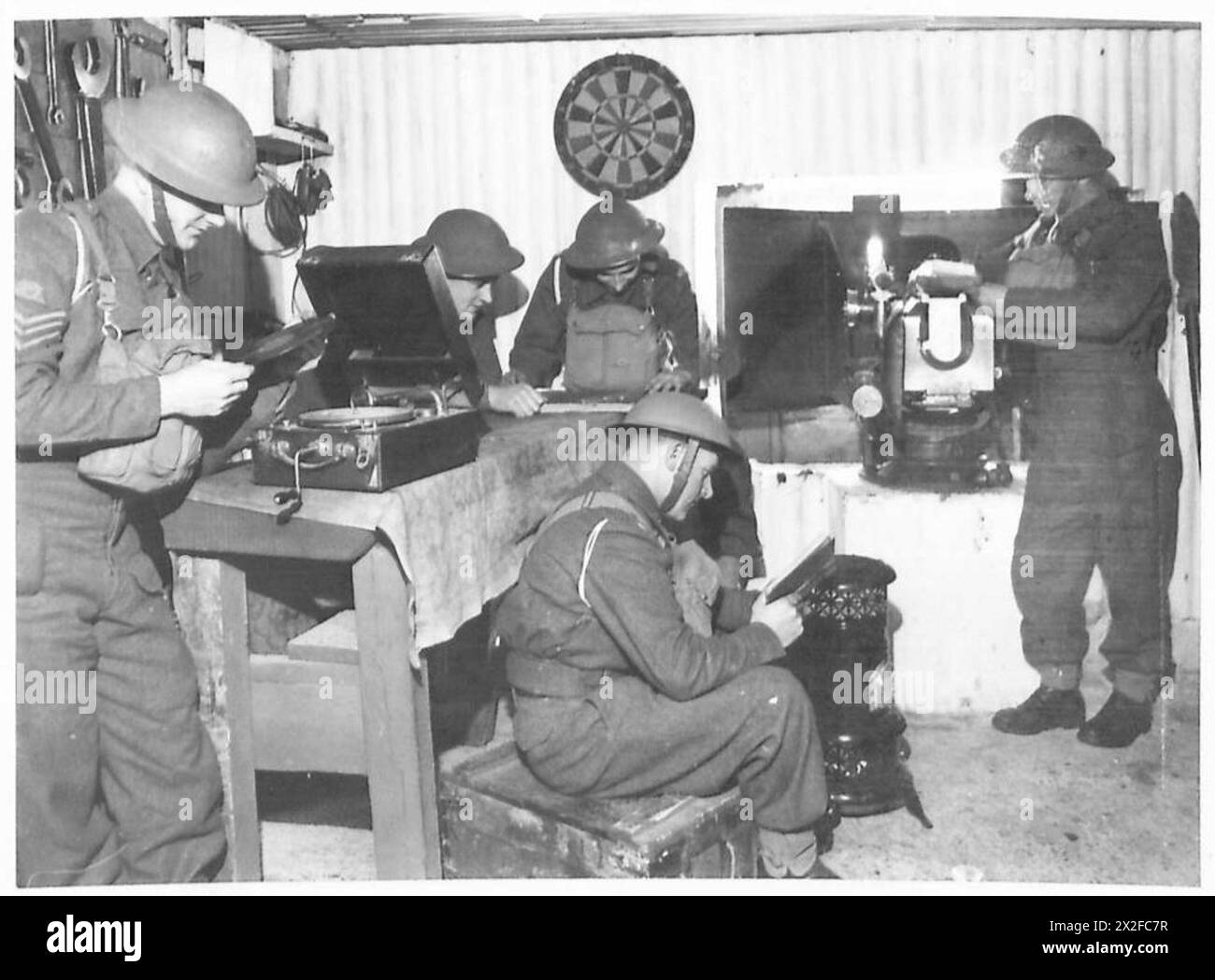 INSIDE A PILLBOX - The inside of a pillbox showing the crew during off ...