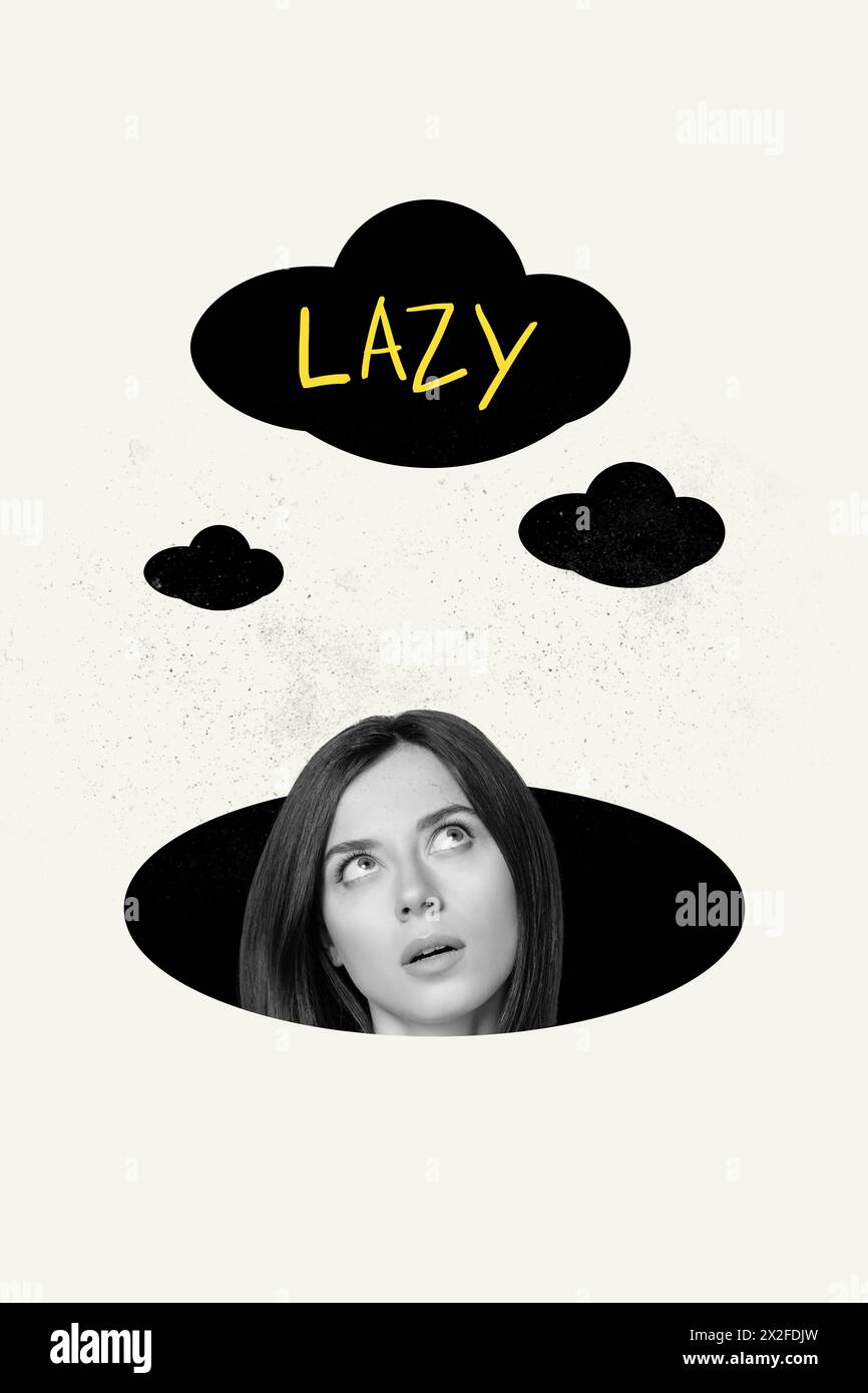 Collage artwork picture of dreamy tired lazy woman postpone delay work ...