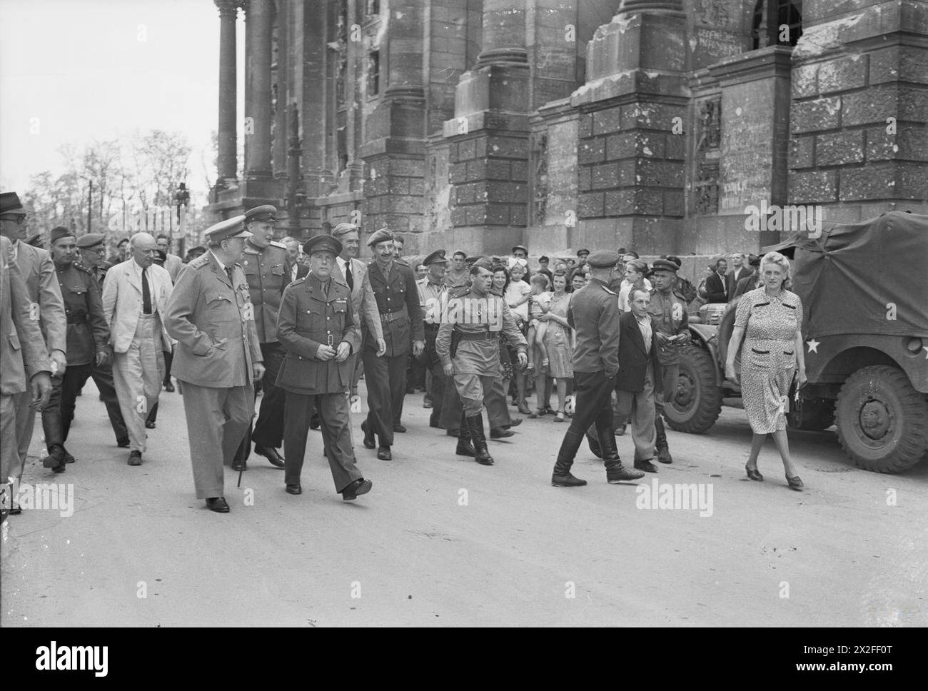 Prime Minister Winston Churchill visits the ruins of the Reichstag in ...