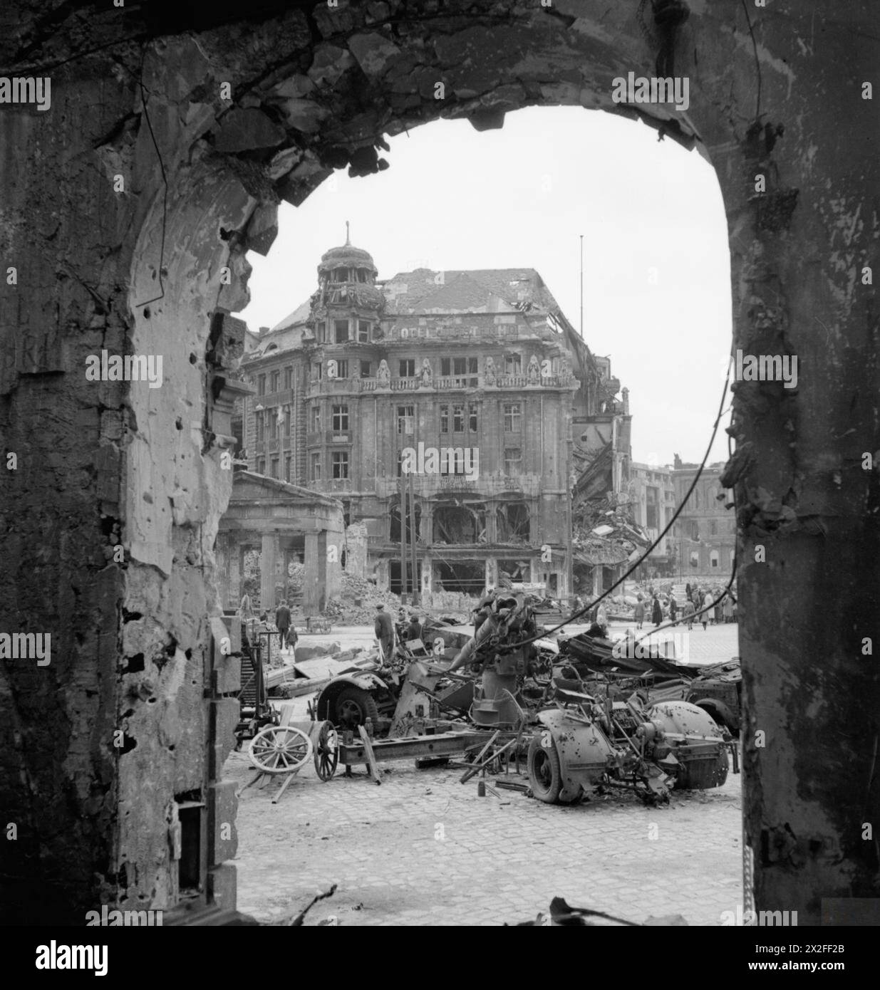 Potsdamer Platz in Berlin shows extensive destruction during the Allied ...