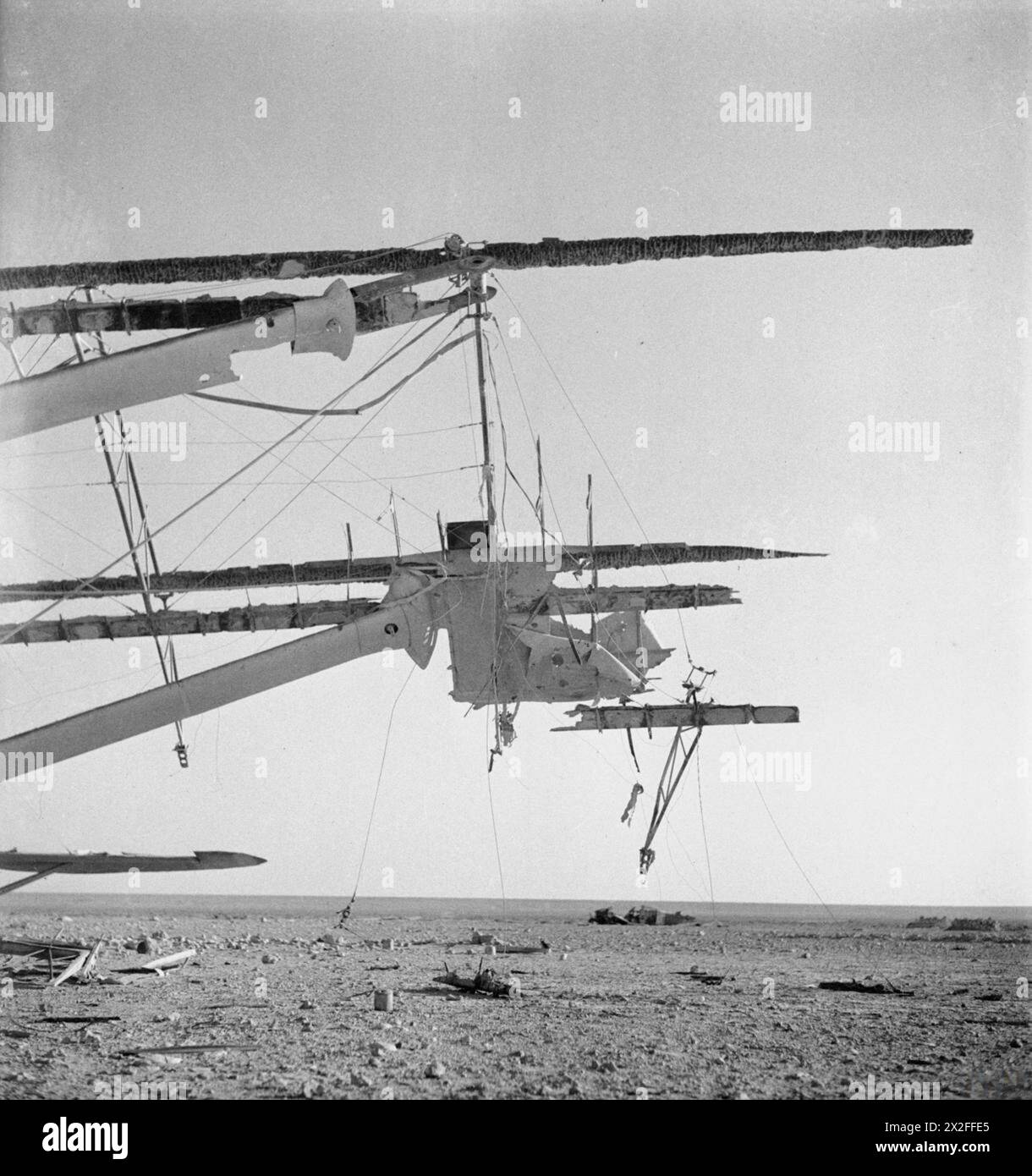The wreckage of an Italian aircraft is photographed near the Halfaya ...