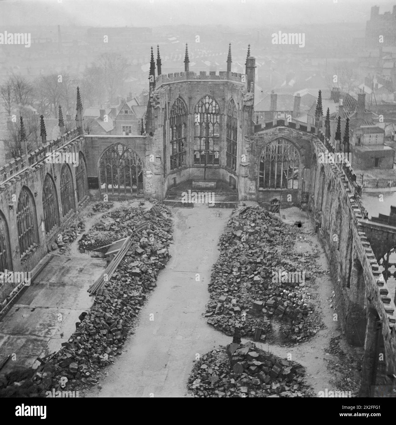 COVENTRY, ENGLAND, SPRING 1944 - This aerial photograph, looking down ...