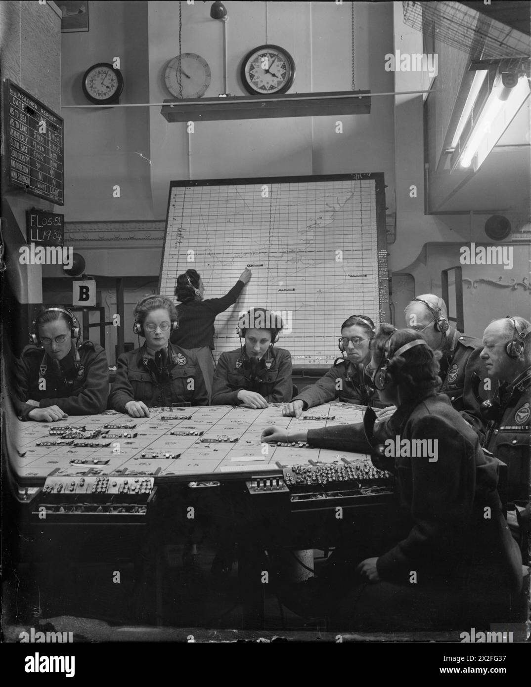 Personnel of the Royal Observer Corps monitor and plot aircraft ...