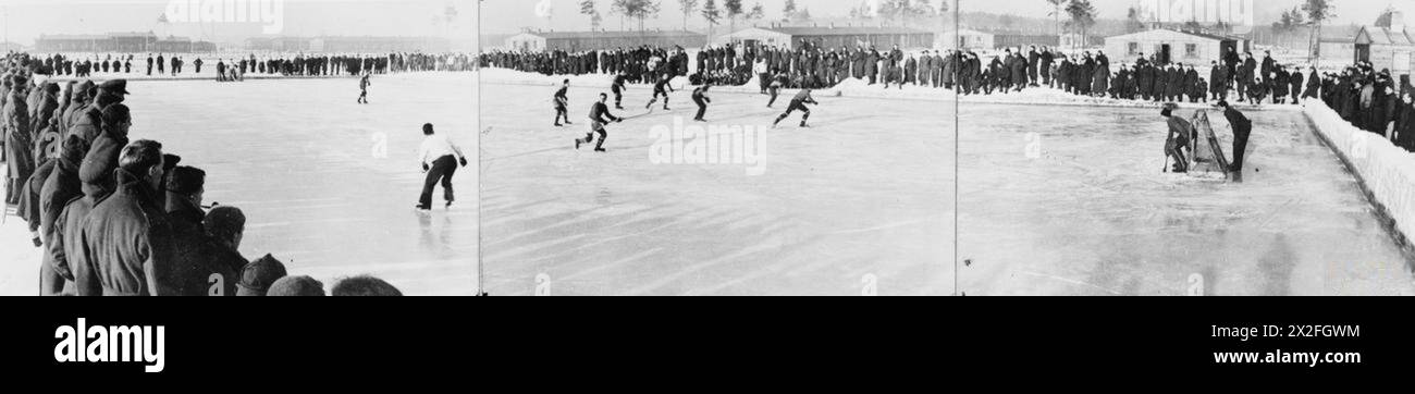 Allied prisoners of war play ice hockey at Stalag Luft III in Sagan ...