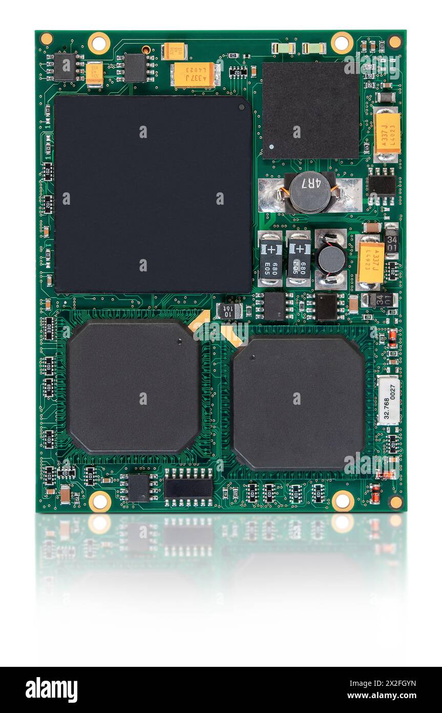 Close Up Of An Embedded Cpu Module With Integrated Chips And Connectors Isolated On A White 