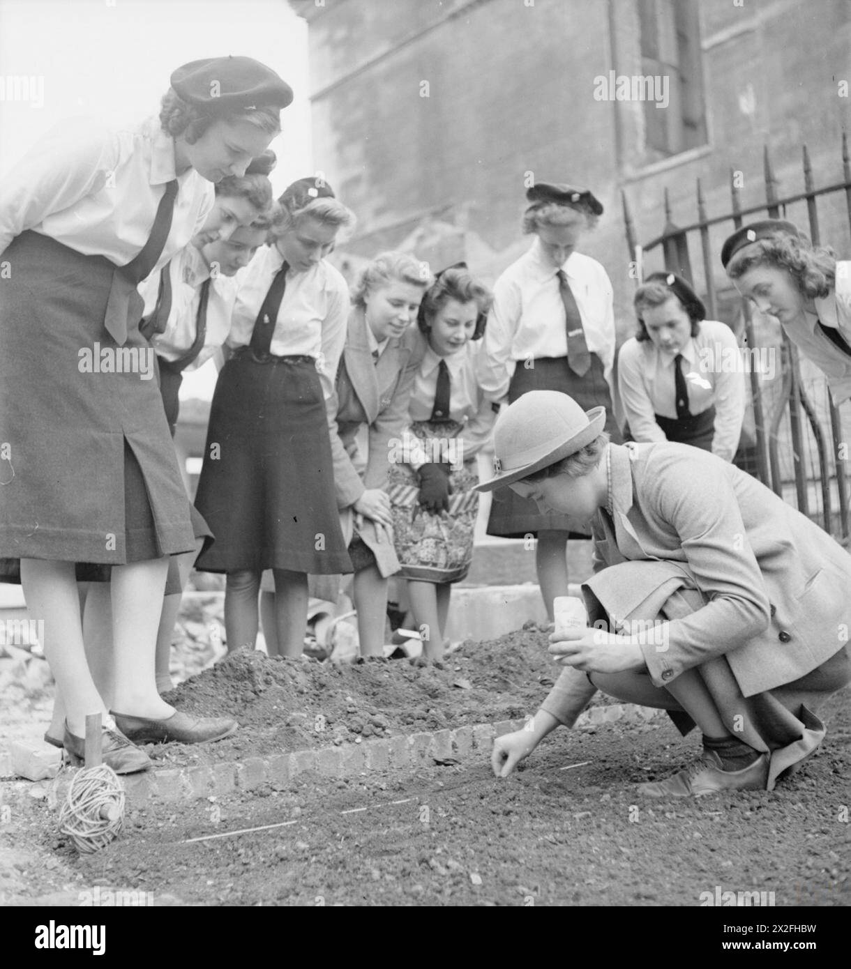 BRITAIN'S YOUTH PREPARES: GIRLS CREATE ALLOTMENTS ON BOMB SITE, LONDON ...