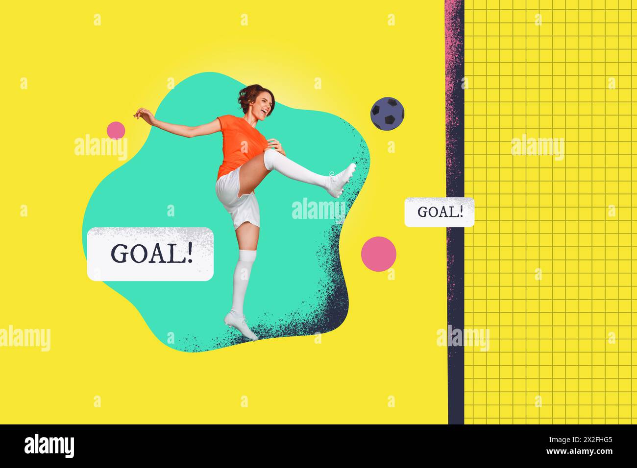 Composite trend image 3D photo collage of excited active girl open ...