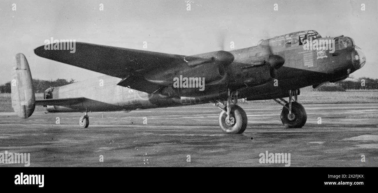 Avro Lancaster B Mark III ED905 'BQ-F' of No. 550 Squadron RAF waits at ...