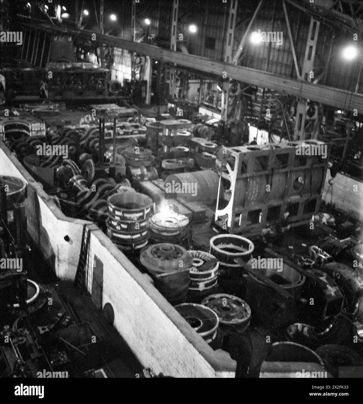An interior view of Tyne shipyards in 1943 shows marine engineering ...