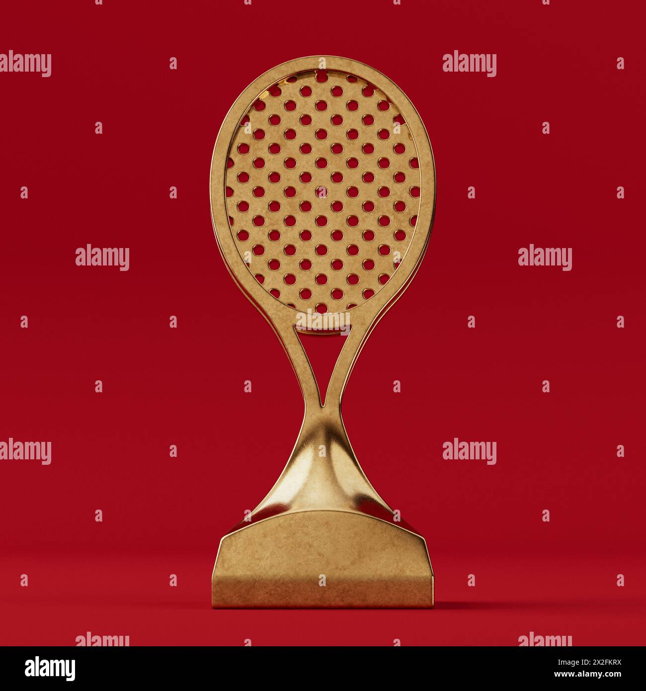 Tennis Award Trophy in the Shape of a Gold Tennis Racket on a red ...