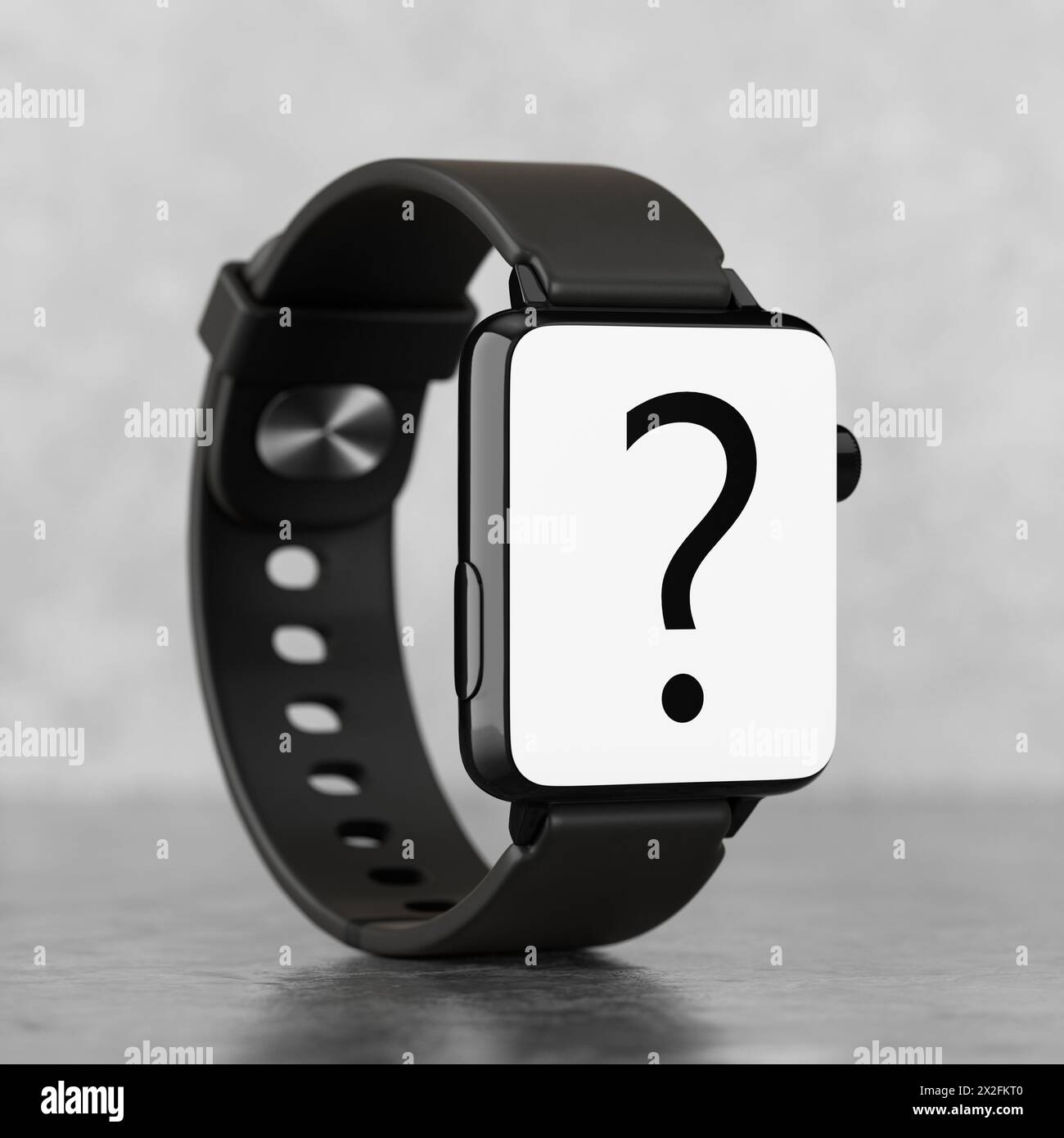 Black Modern Smart Watch Mockup with Strap and Question Mark on a white ...