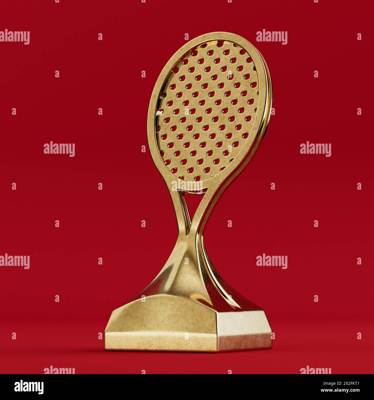 Tennis Award Trophy in the Shape of a Gold Tennis Racket on a red ...