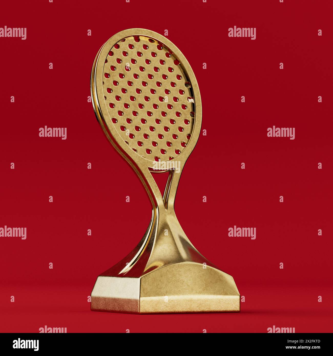 Tennis Award Trophy in the Shape of a Gold Tennis Racket on a red ...