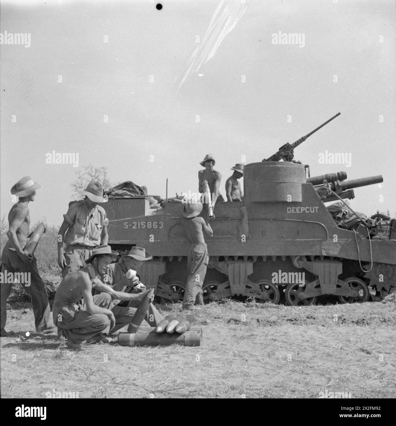 THE BRITISH ARMY IN BURMA 1945 - Loading ammunition aboard a Priest ...