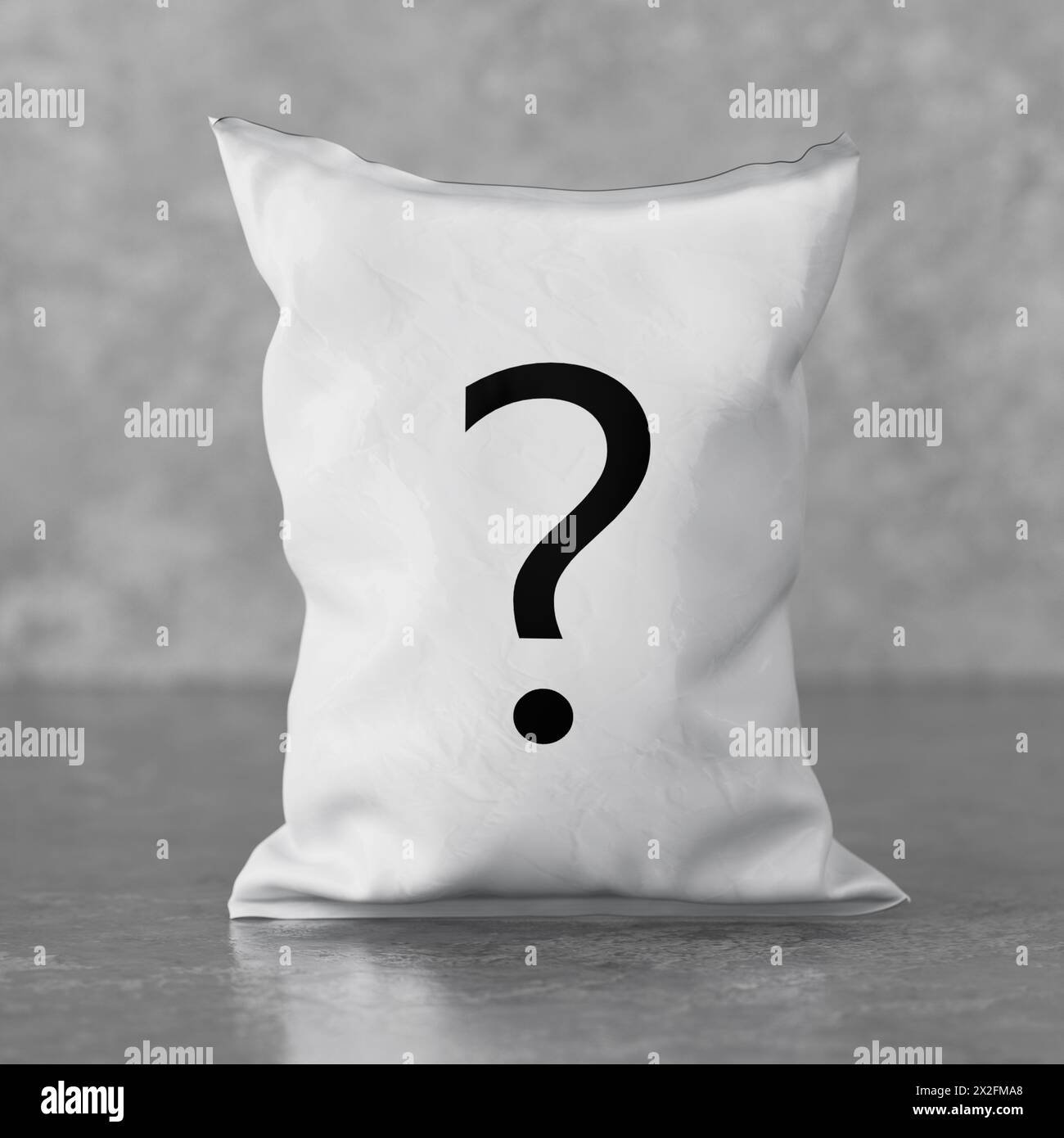 White Plastic Bag Snack Packaging with Question Mark on a white ...
