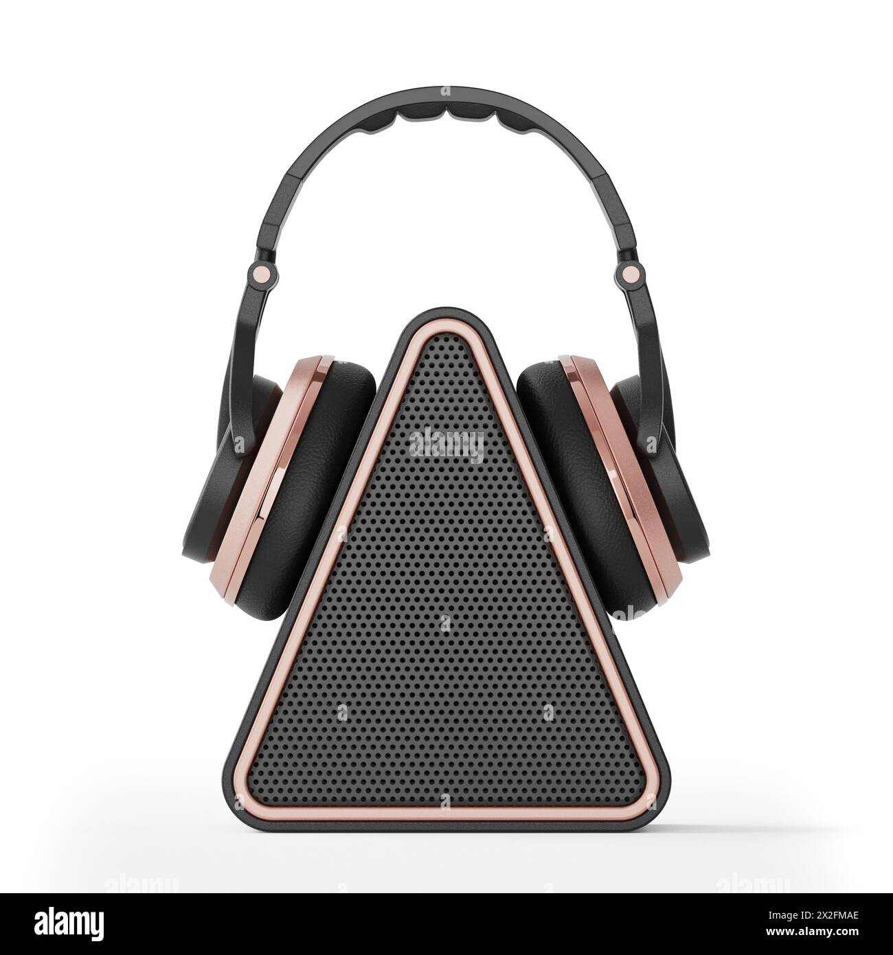 Modern Triangular Mobile Music Speaker with Headphones on a white ...