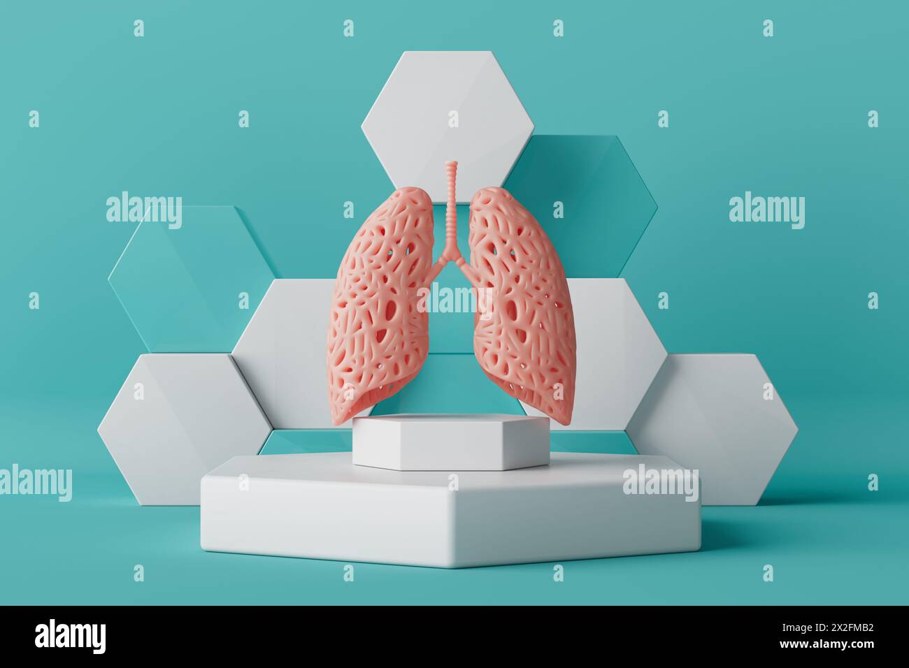 Abstract Lungs Organ Model on a Podium on a blue background. 3d ...