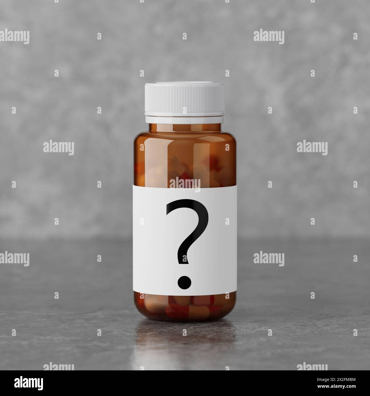 Pill or Vitamins Bottle with a Question Mark on the Label on a white ...