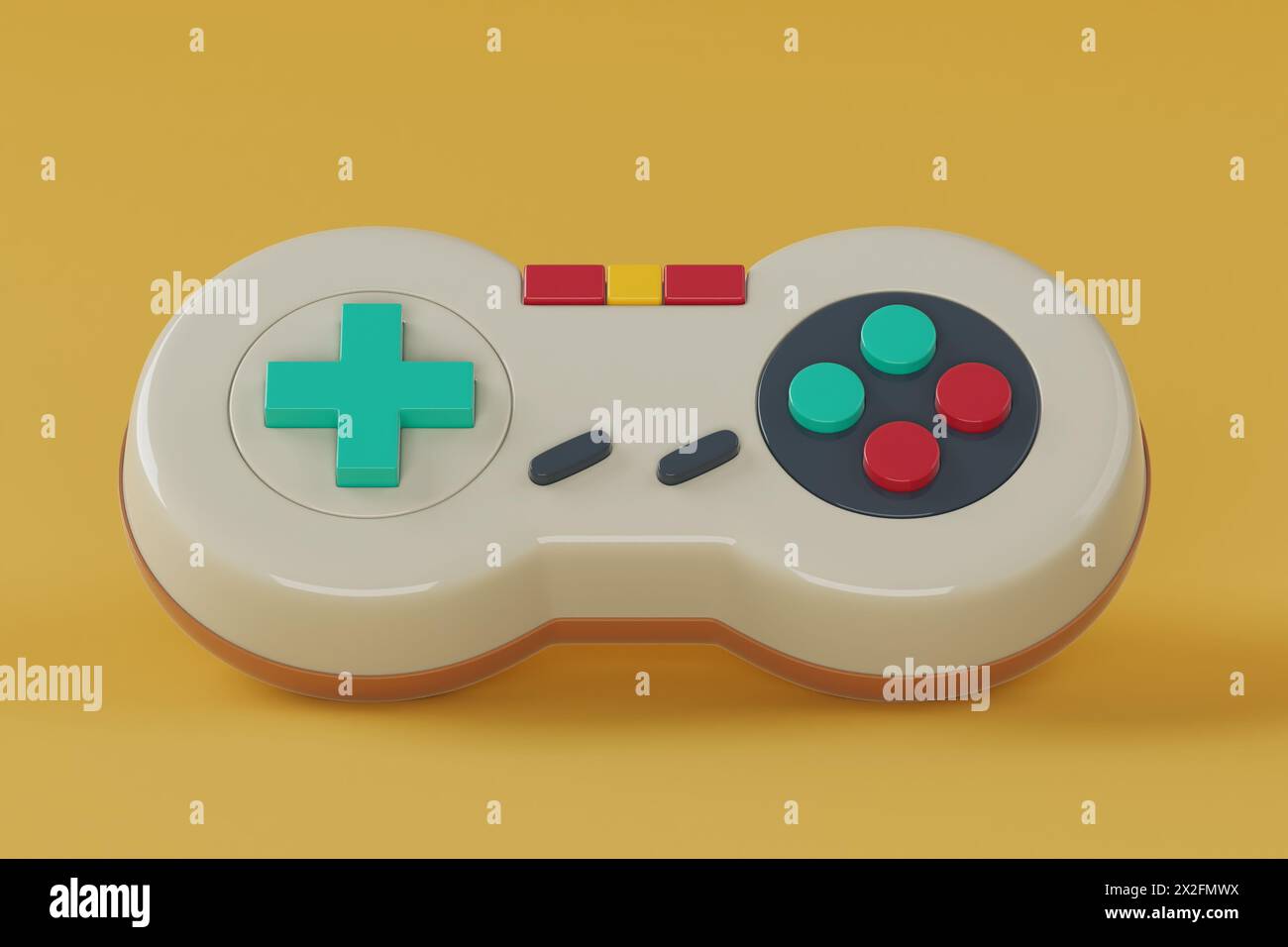 Retro Video Game Joystick Controller on a yellow background. 3d ...