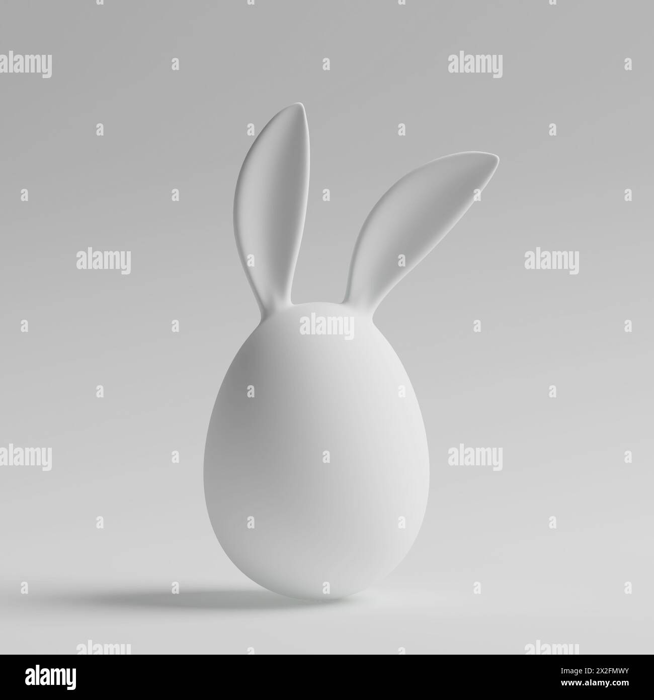 White Easter Egg with Bunny Ears in Clay Style on a white background ...