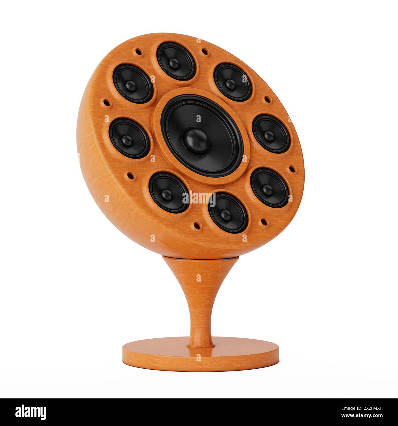 Abstract Many Speakers Wooden Music Mobile System on a white background. 3d Rendering Stock ...