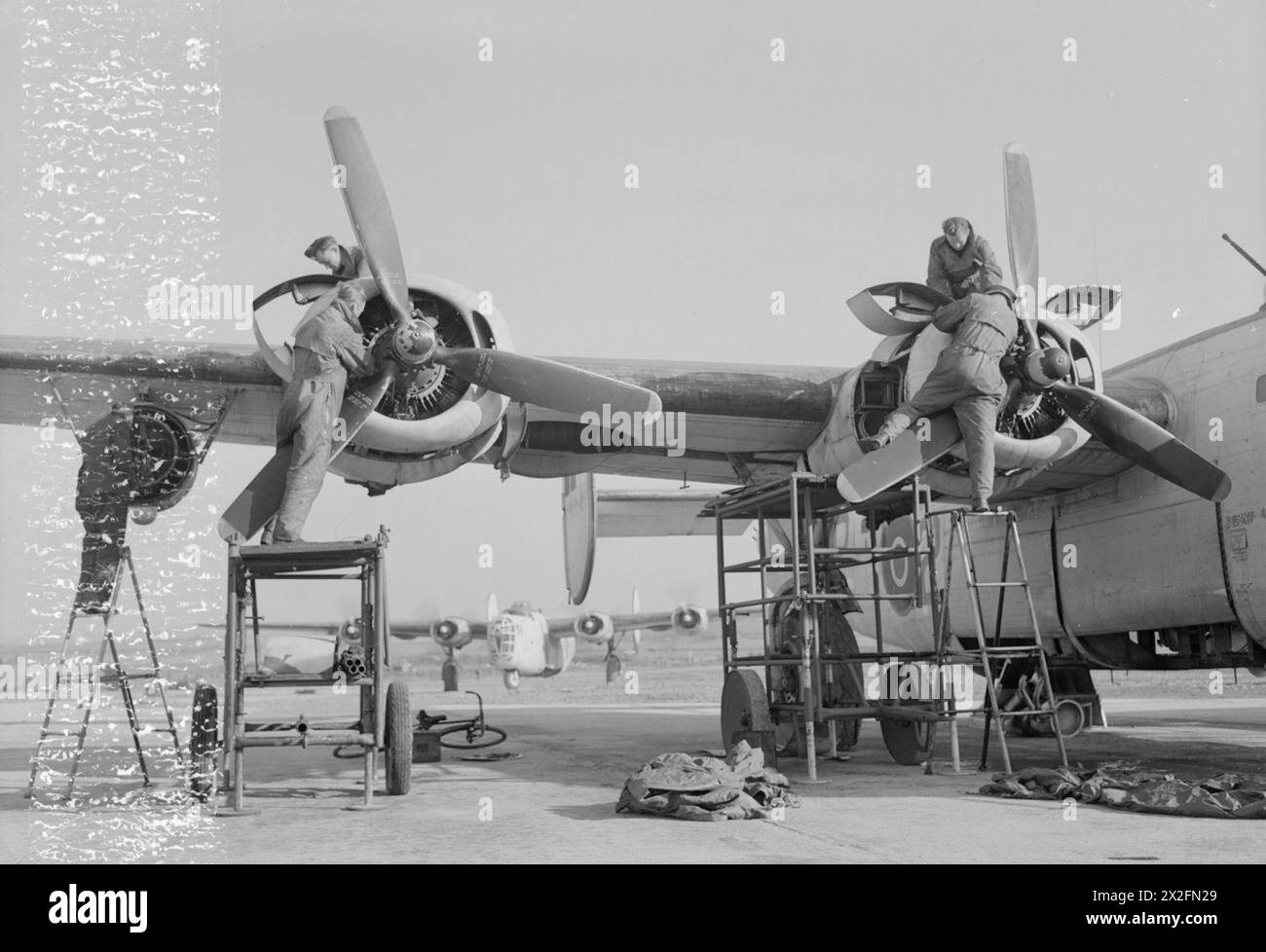 Fitters of No. 224 Squadron RAF work on the 1,200hp Pratt & Whitney R ...